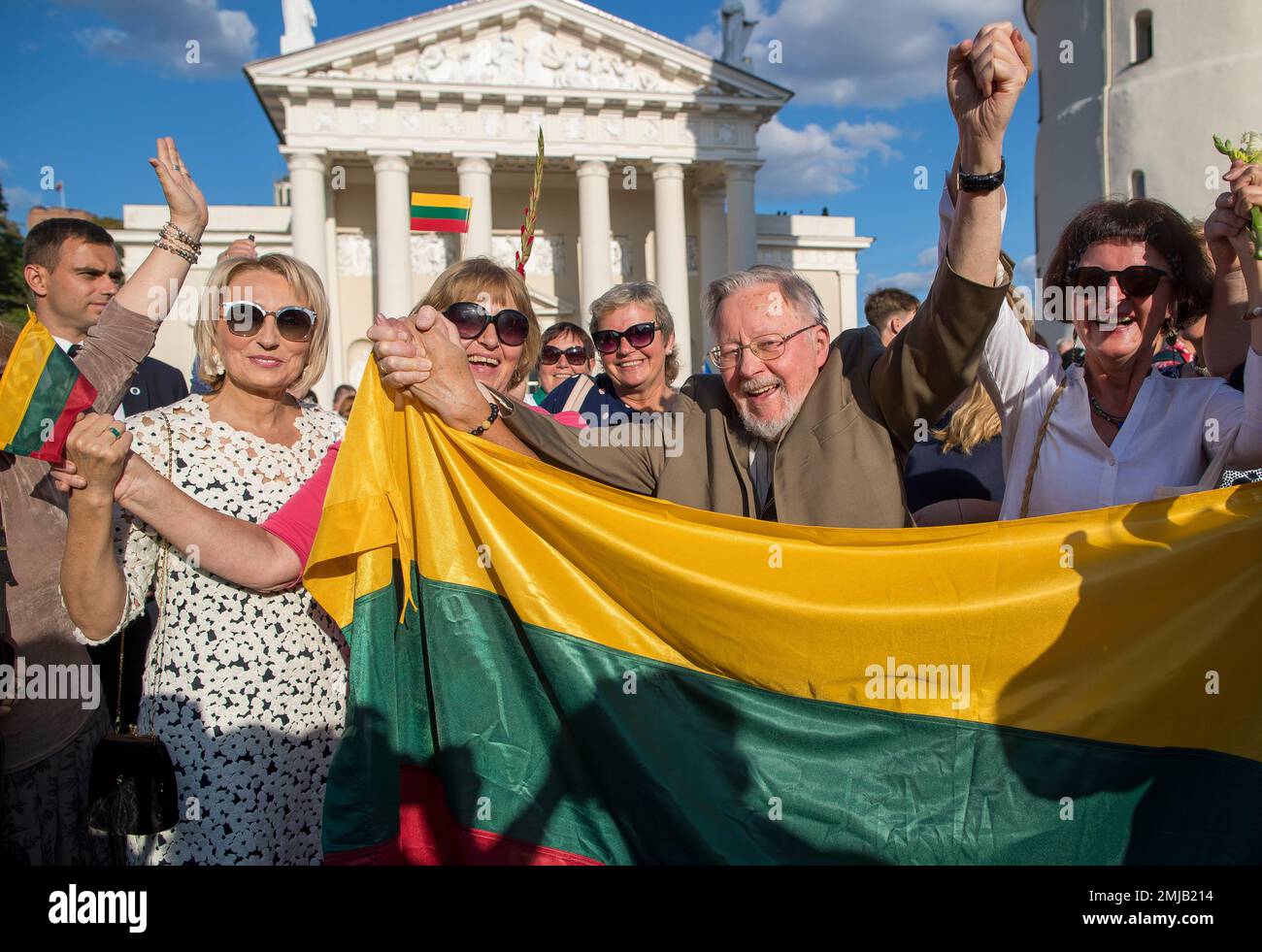 Vytautas Landsbergis, first head of the Lithuania state, is seen with ...