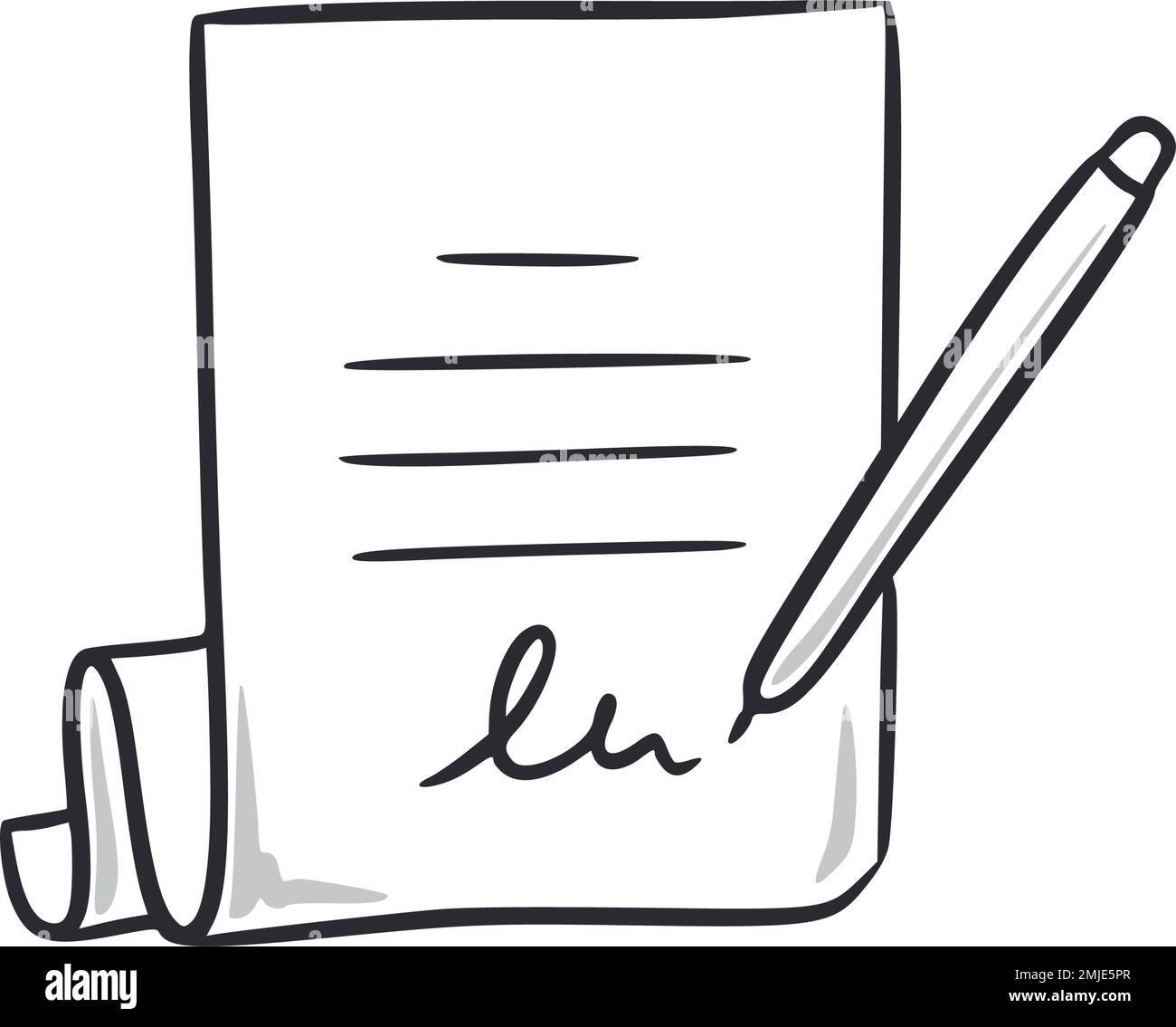 Document contractuel. Papier contractuel avec signature dessinée à la main icône de style d ...