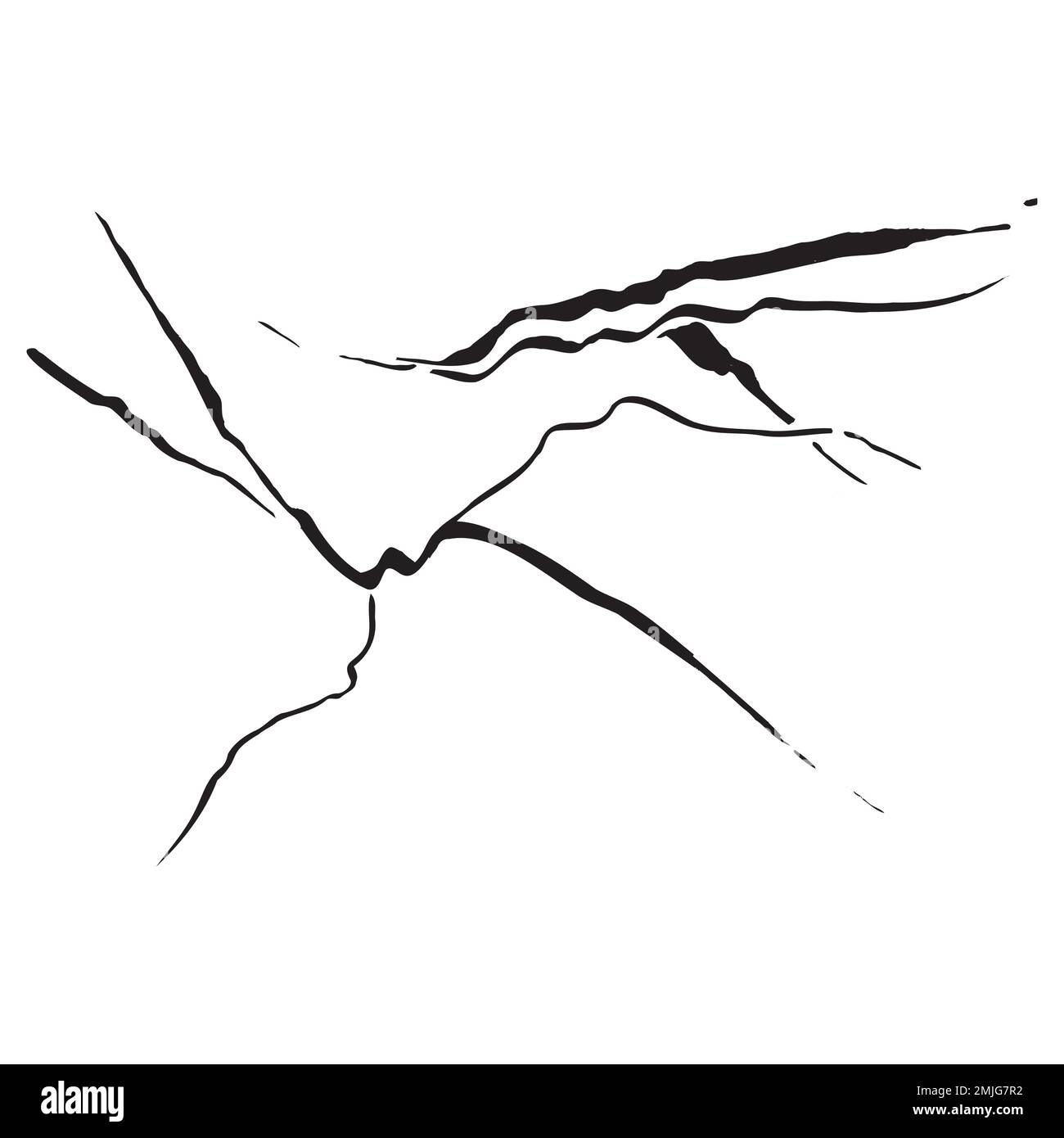 Fissure de glace dessin réaliste ligne noire isolée sans blanc. Fond ...