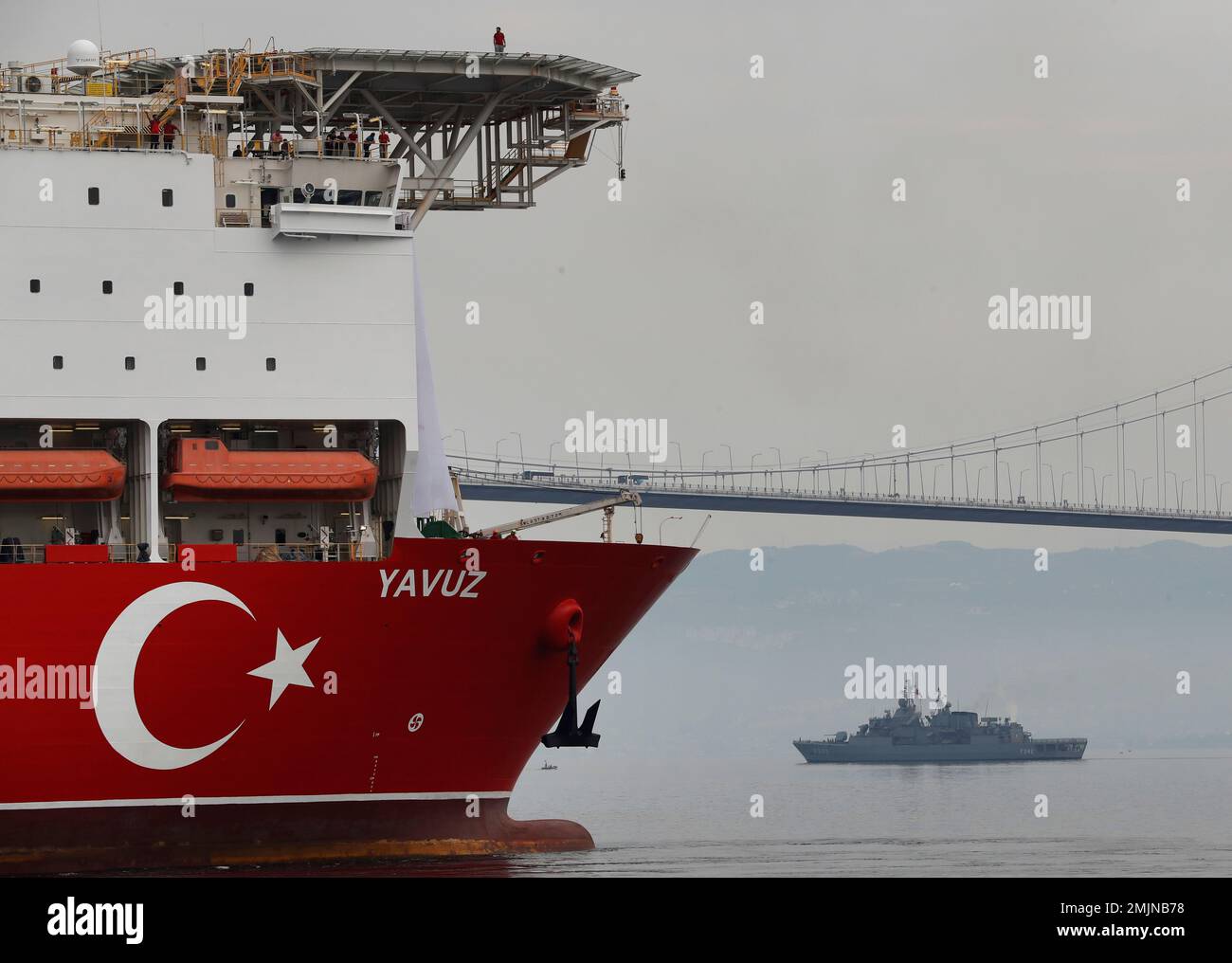 Turkey's 230-meter (750-foot) drillship 'Yavuz' escorted by a Turkish ...