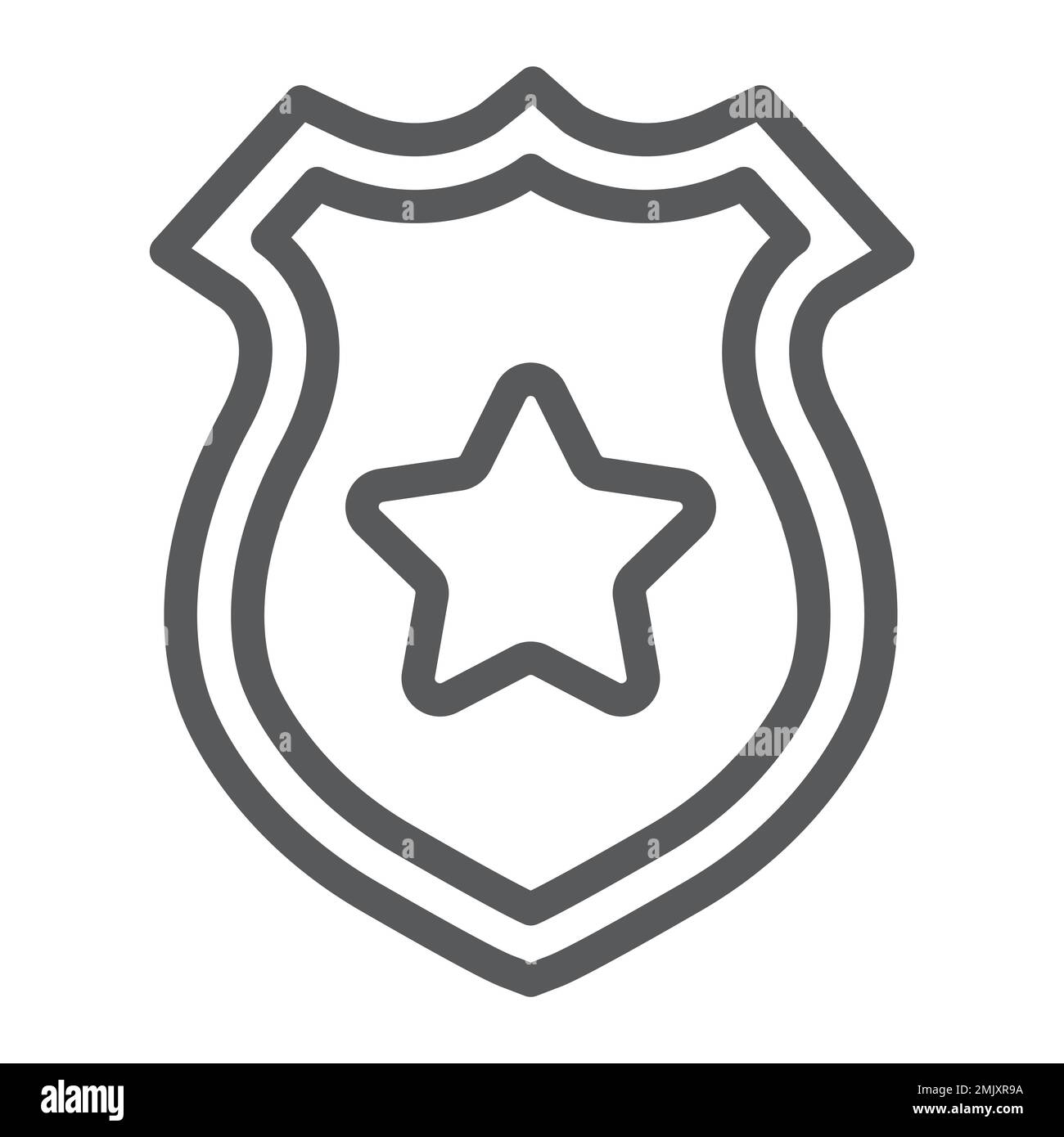 Icône de ligne d'insigne de police, police et shérif, signe d'insigne d ...