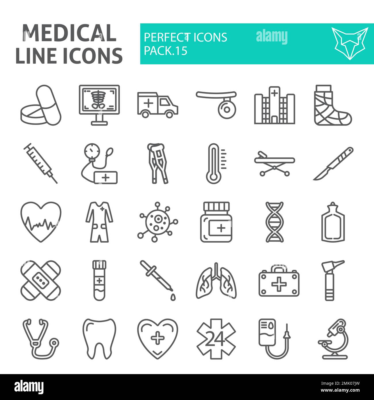 Jeu d'icônes de ligne médicale, collection de symboles hospitaliers ...