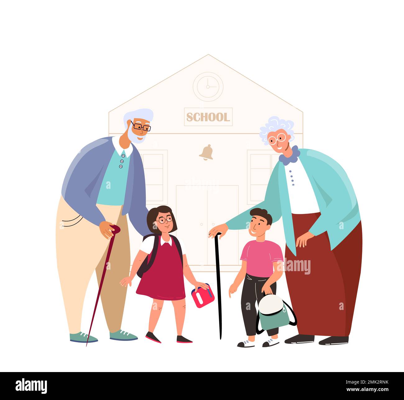 Retour à Lécole Concept Heureux Grand Mère Grand Père Aller à La