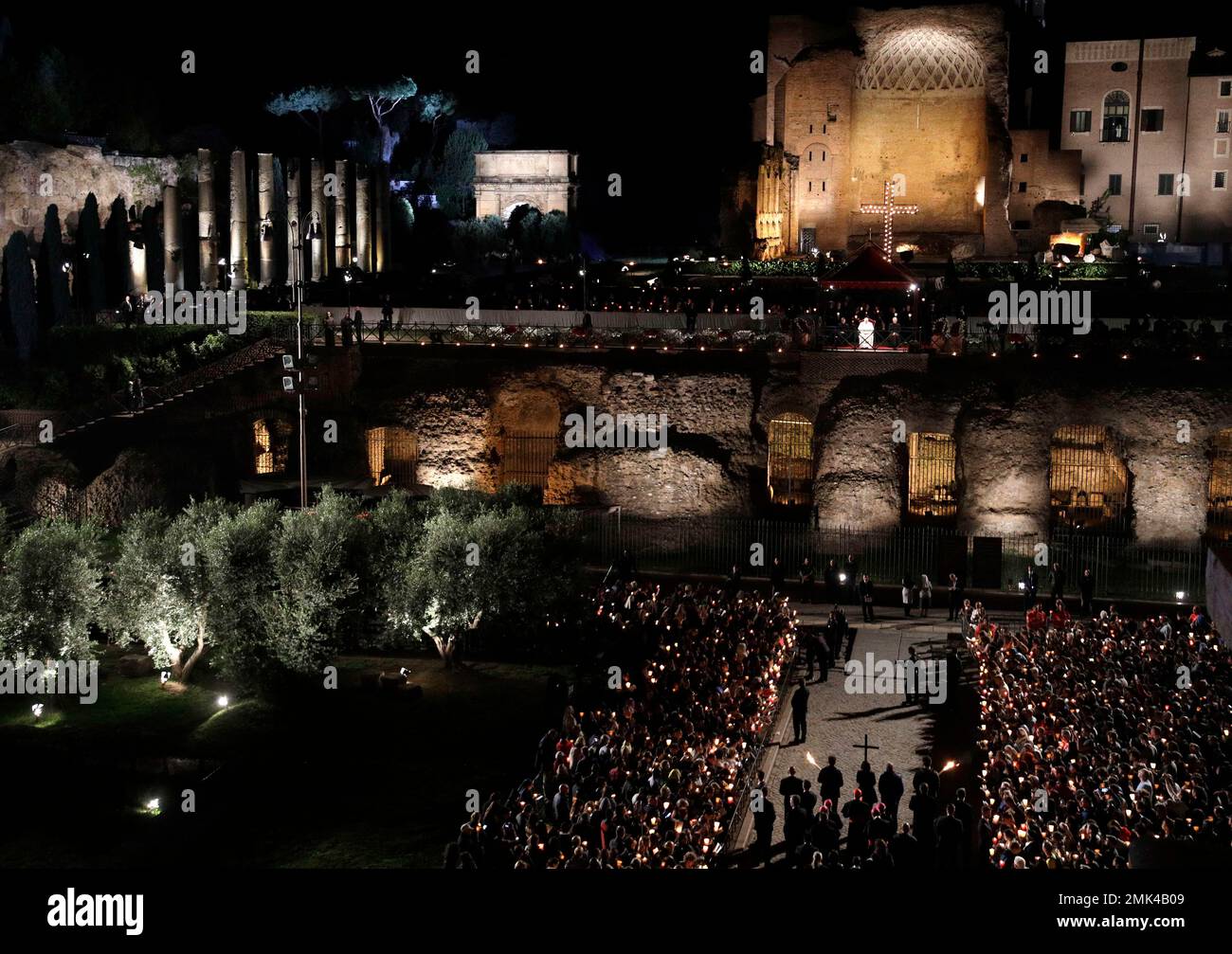 Pope Francis presides over the Via Crucis (Way of the Cross) torchlight ...