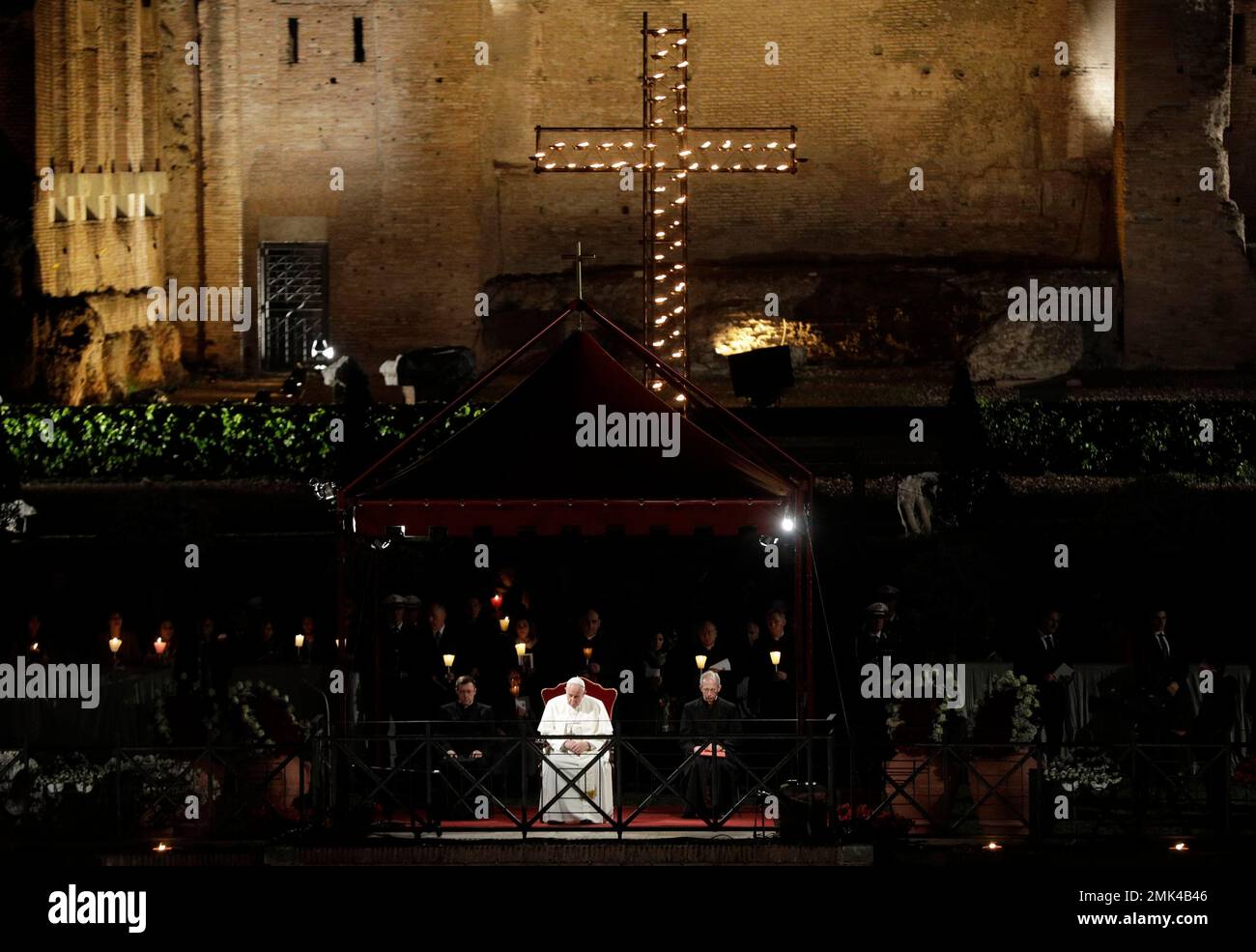 Pope Francis presides over the Via Crucis (Way of the Cross) torchlight ...
