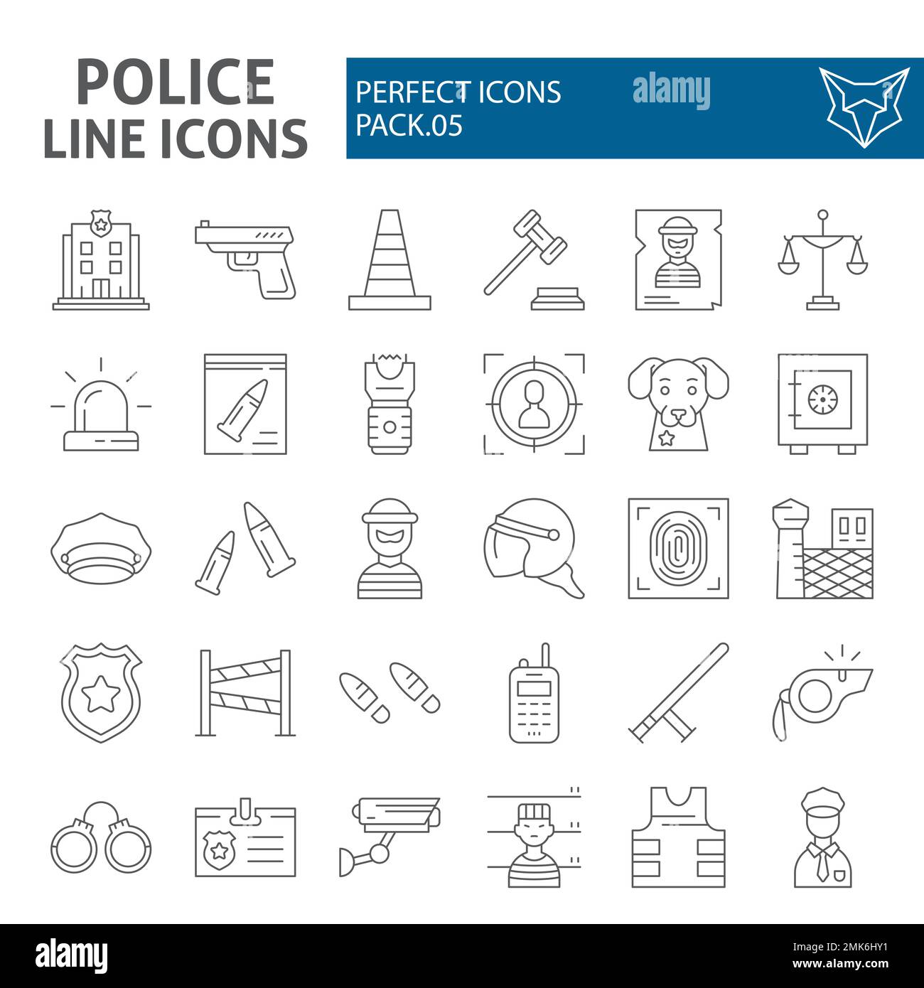 Jeu d'icônes de police à lignes fines, collection de symboles de ...