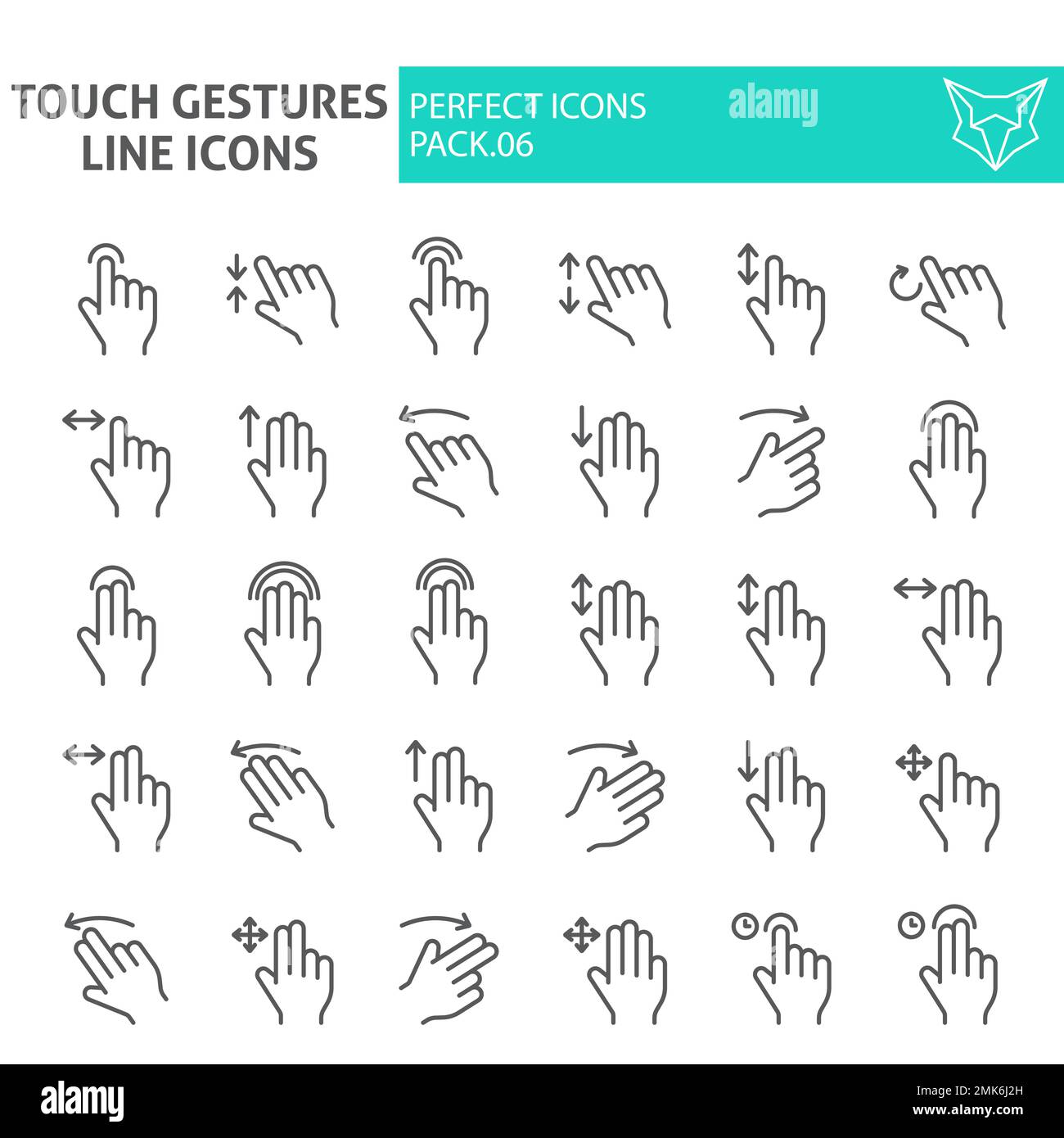 Mouvements tactiles jeu d'icônes de ligne mince, collection de symboles ...