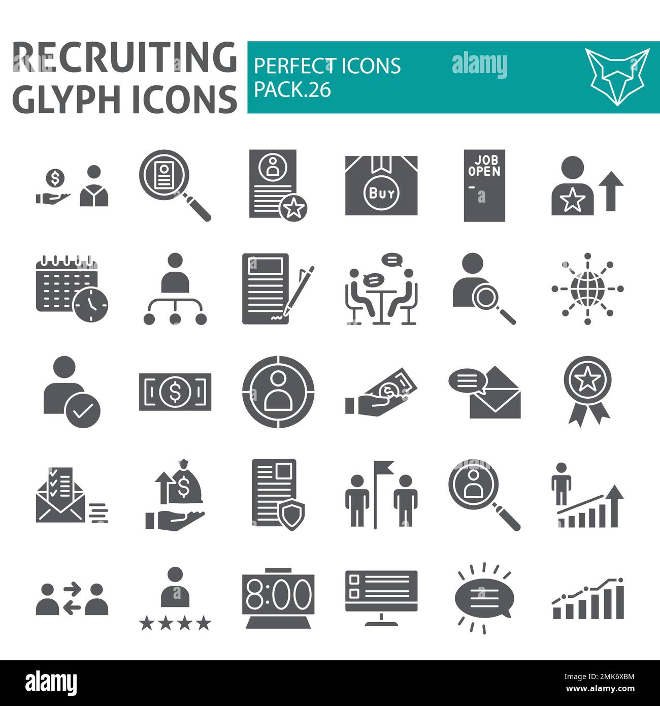 Jeu d'icônes de glyphes de recrutement, collection de symboles d'emploi ...