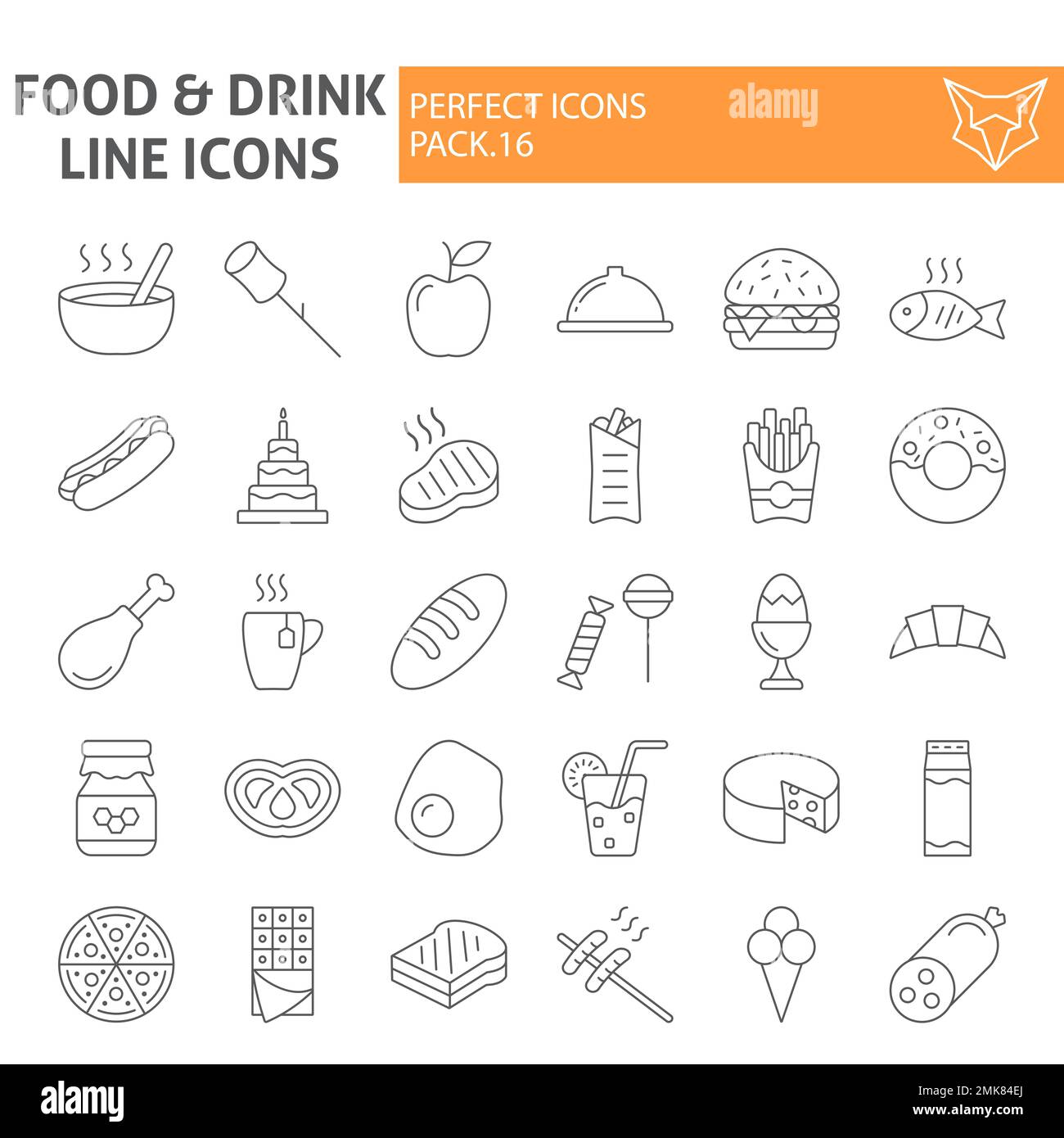 Ensemble de pictogrammes linéaires pour aliments et boissons ...