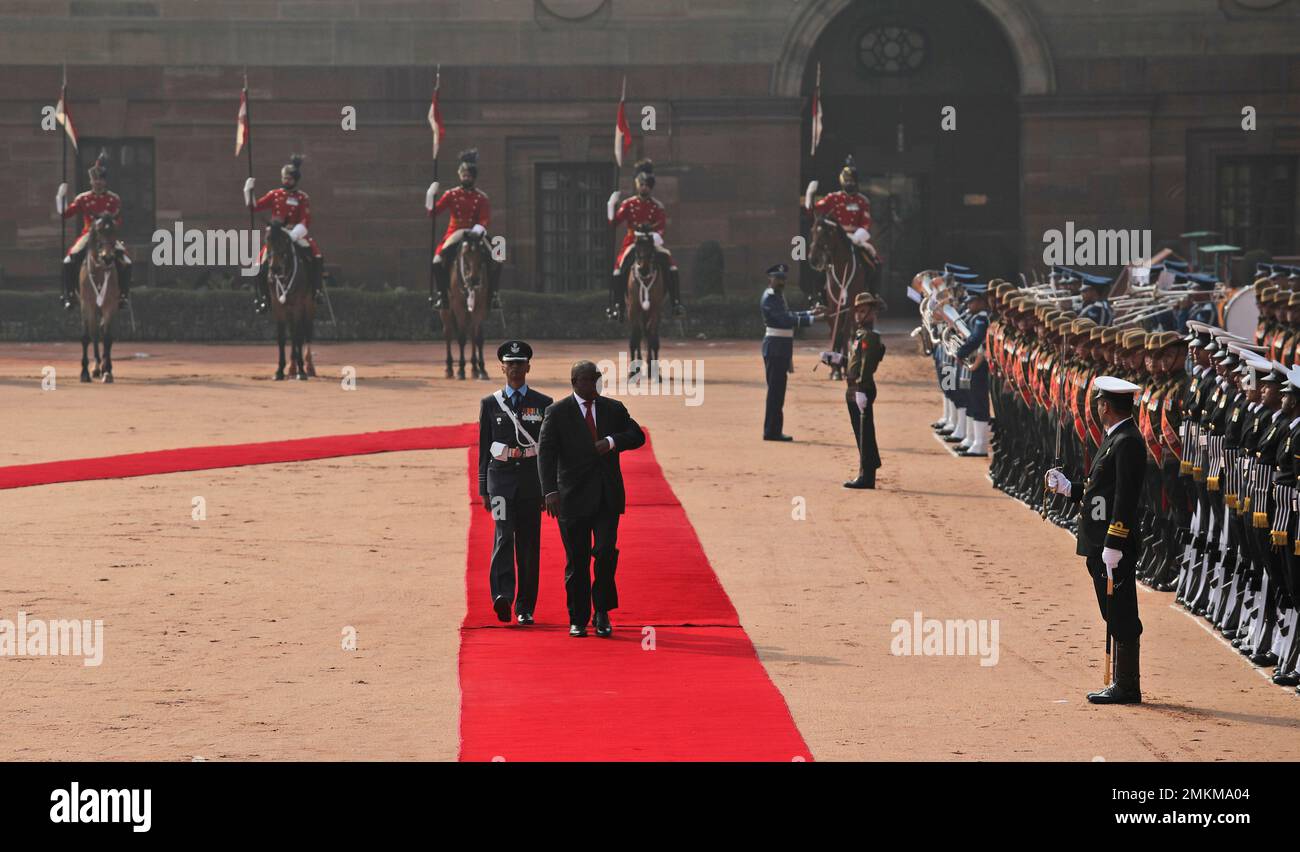 South African President Cyril Ramaphosa, inspects a joint military ...