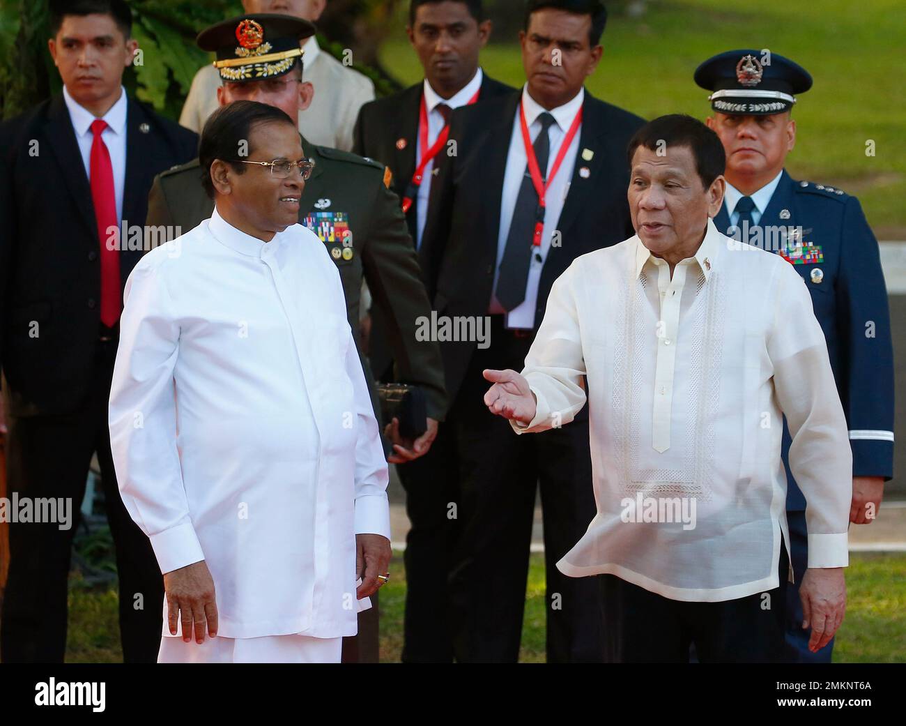 Philippine President Rodrigo Duterte, right, gestures to visiting Sri ...