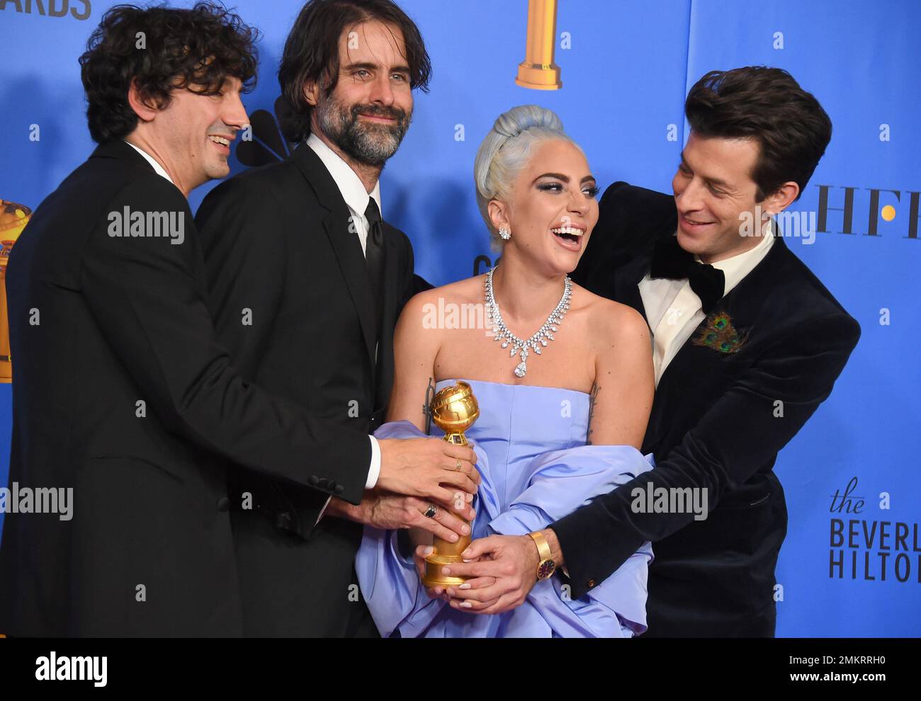 Anthony Rossomando, from left, Andrew Wyatt, Lady Gaga and Mark Ronson ...