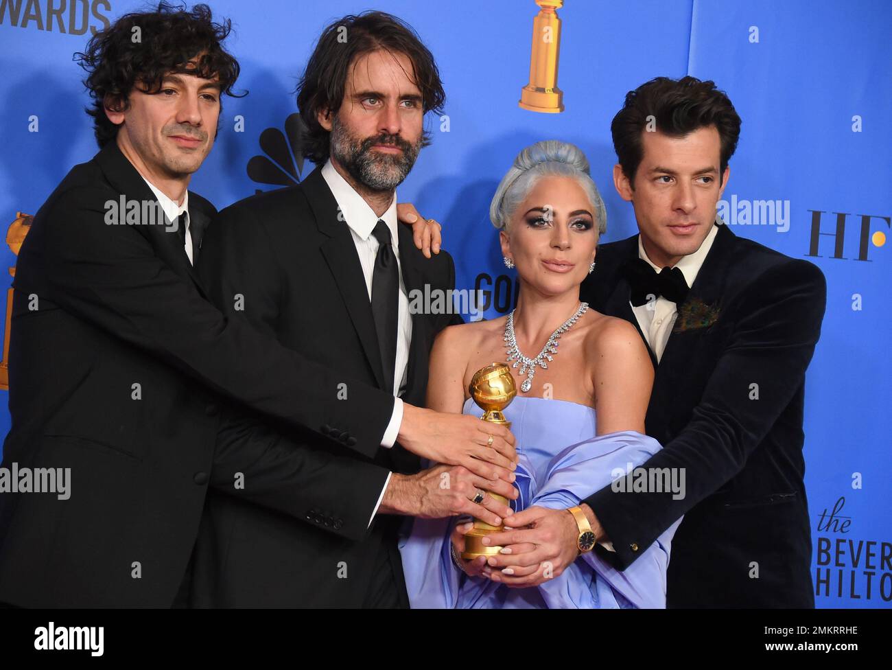 Anthony Rossomando, from left, Andrew Wyatt, Lady Gaga and Mark Ronson ...