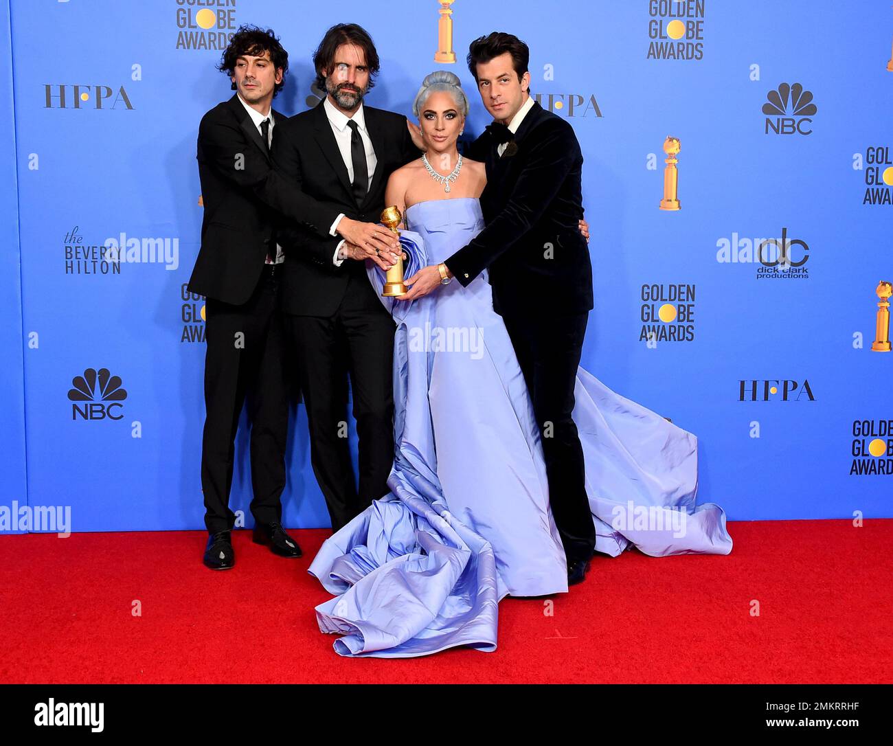 Anthony Rossomando, from left, Andrew Wyatt, Lady Gaga and Mark Ronson ...