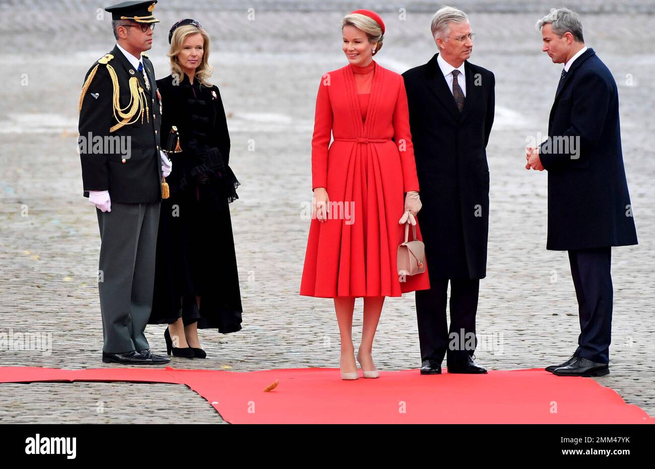 Belgian King Philippe, second right, and Belgian Queen Mathilde, center ...