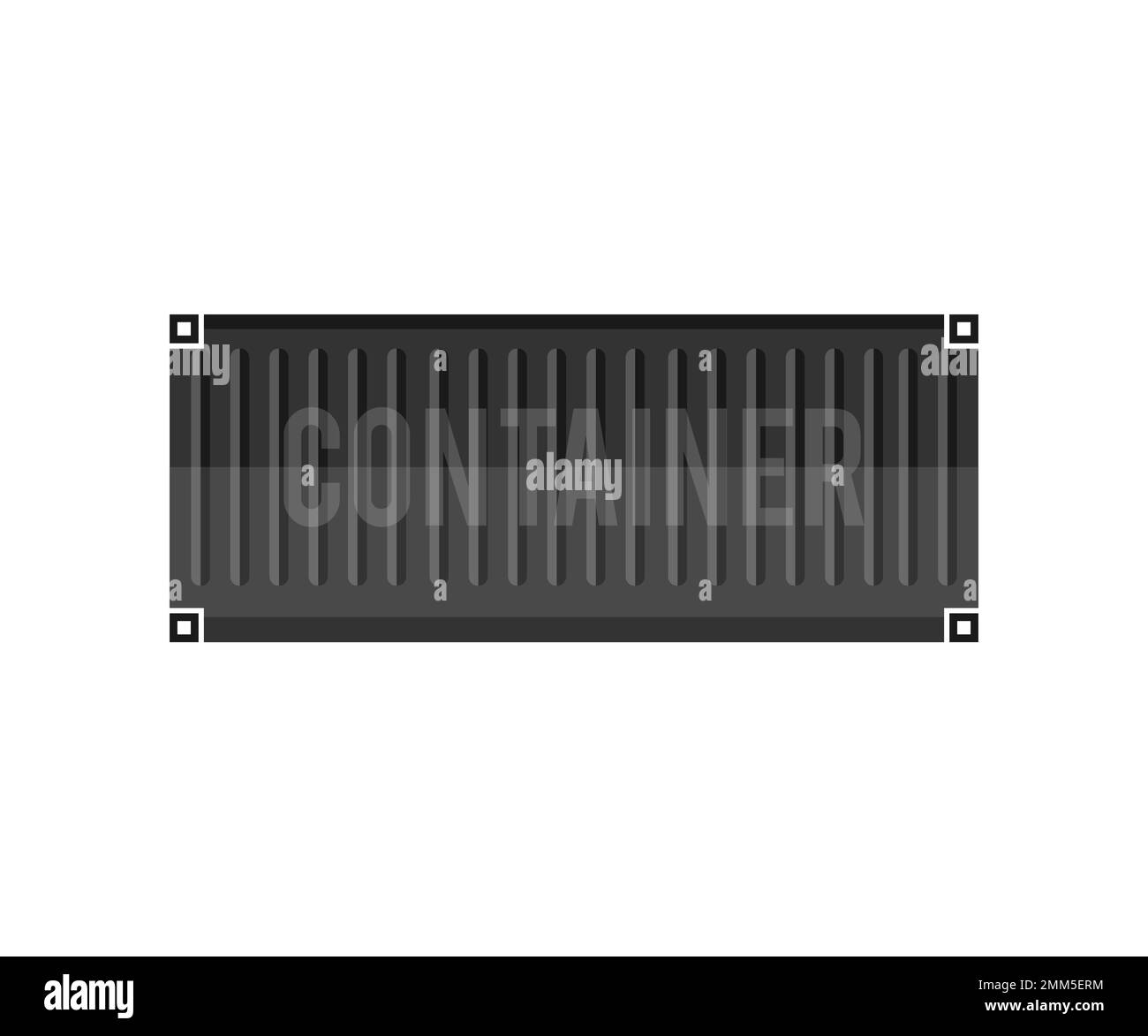 Conteneur d'expédition, vue avant, logo port fret. Conteneur d ...