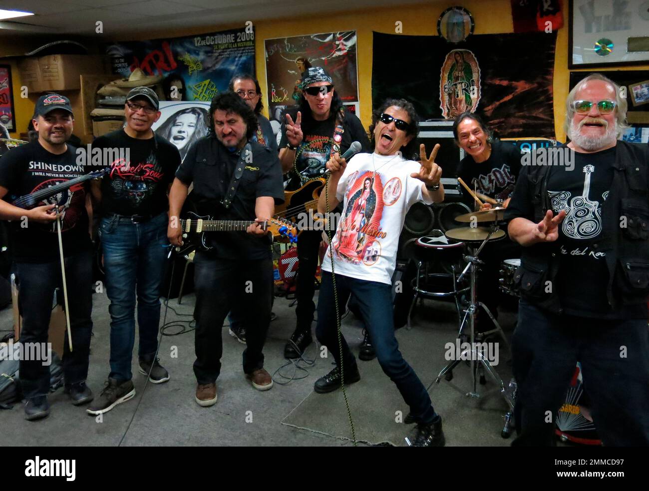 In this Oct. 4. 2018 photo, Mexican rocker Alex Lora, center, poses ...