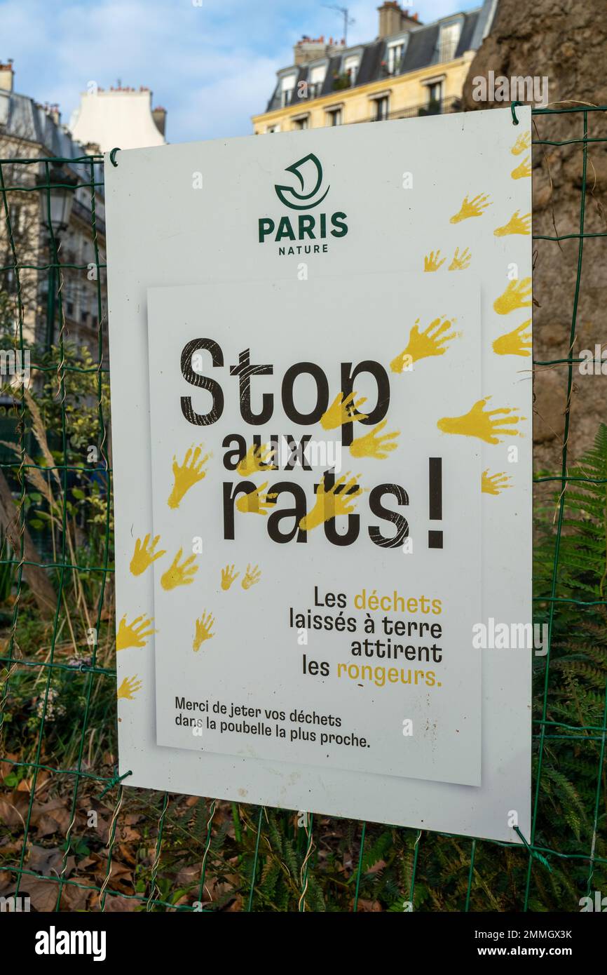 Paris rats Publicité, arrêtez aux rats, ne pas nourrir les rats signe ...