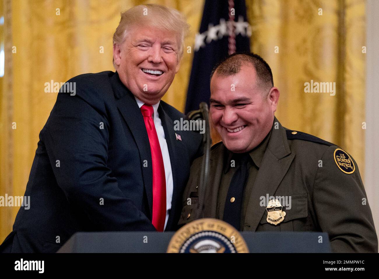 President Donald Trump welcomes Customs and Border Patrol agent Adrian ...