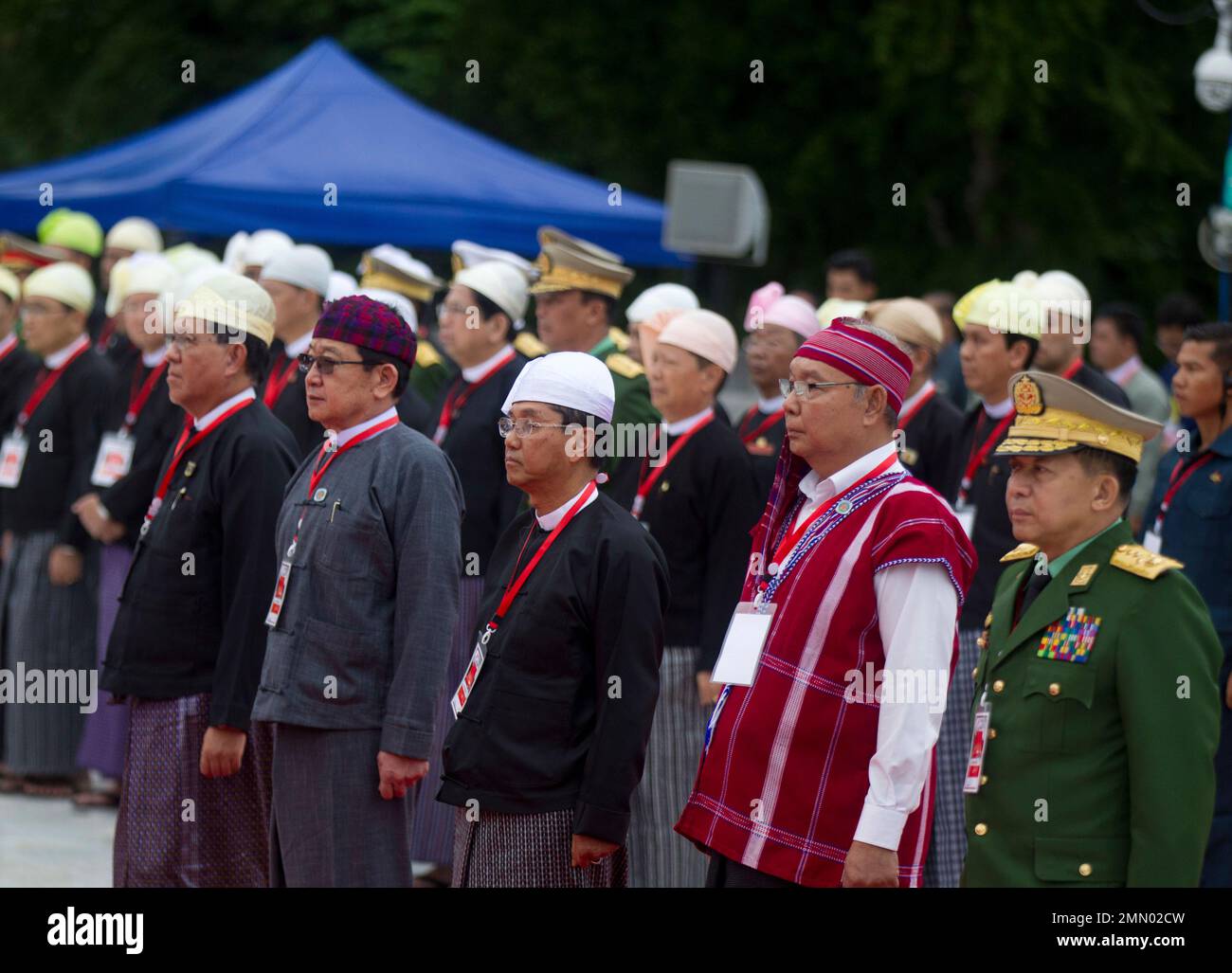From left, Myanmar Chief Justice Tun Tun Oo, Lower House Speaker T Khun Myat, Vice President ...