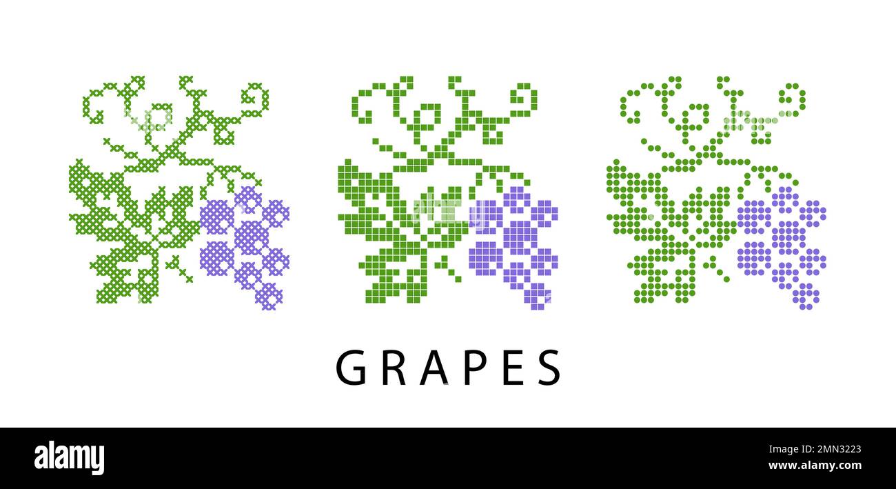 Image vectorielle isolée de l'art des pixels de raisin, icône, signe ...