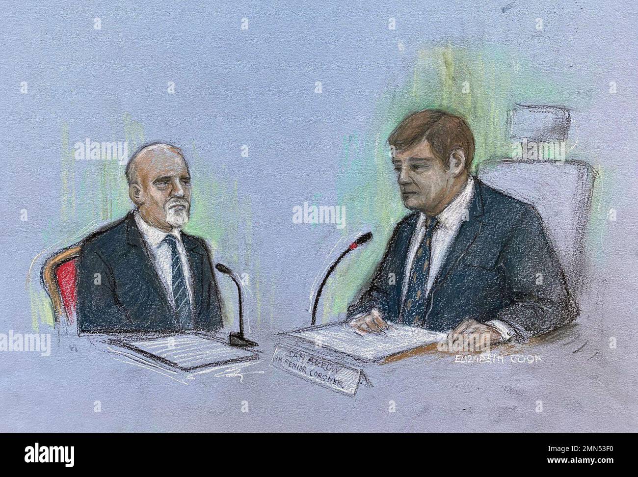 Dessin d'une artiste de la cour par Elizabeth Cook de David Rees, un ...