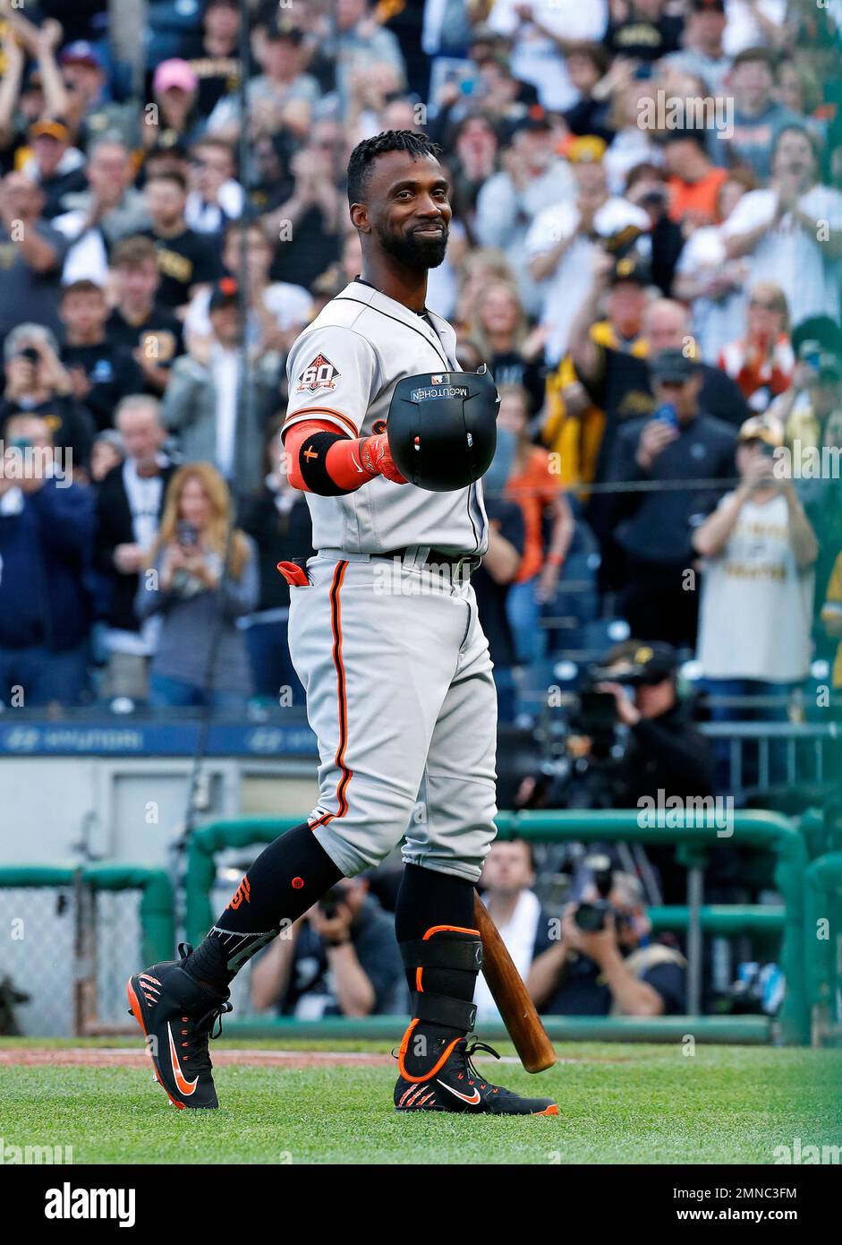 San Francisco Giants' Andrew McCutchen acknowledges fans during a ...