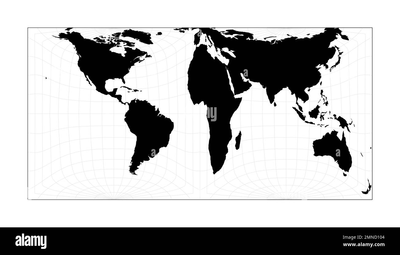 Carte mondiale avec lignes de longitude. Projection de surface égale ...