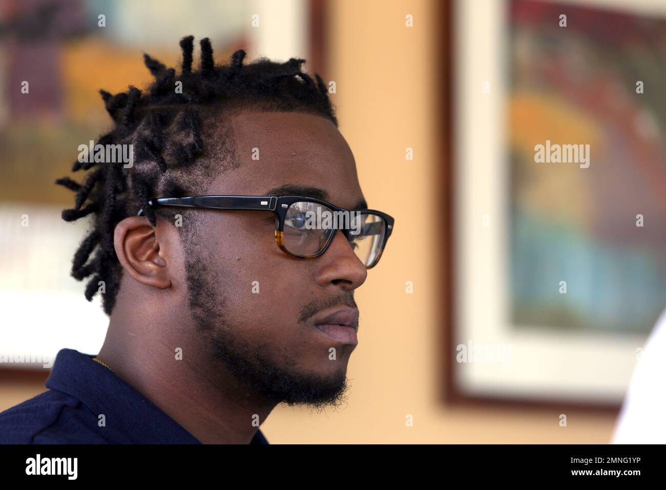 Donte Robinson looks on during an interview with the Associated Press Wednesday April 18, 2018 ...
