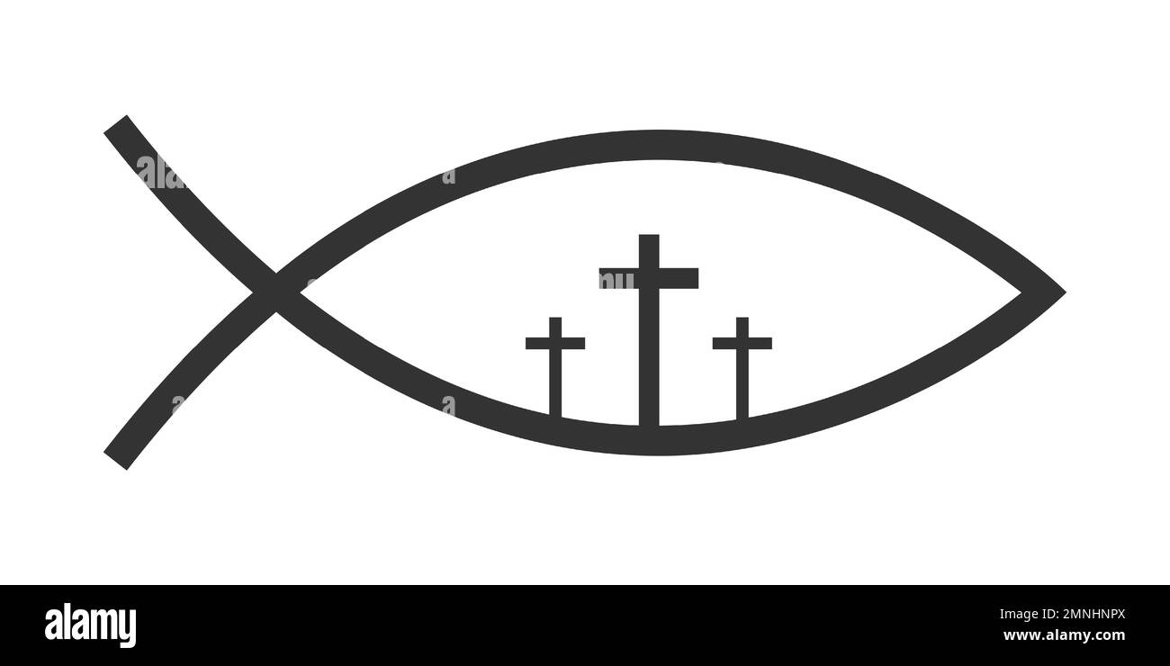 Symbole de la Bible des poissons de Jésus avec trois crucifixions ...