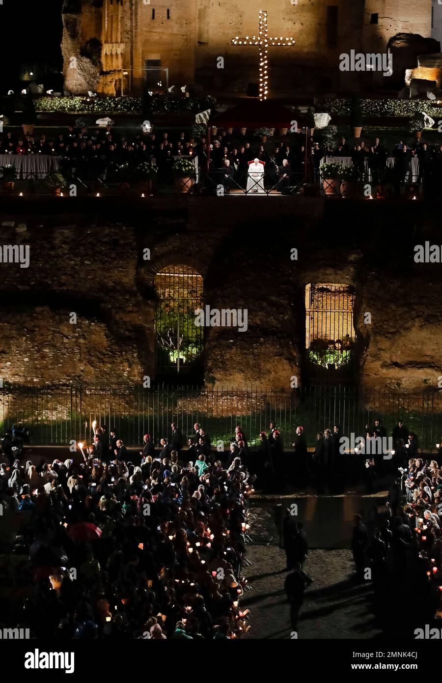 Pope Francis presides over the Via Crucis (Way of the Cross) torchlight ...