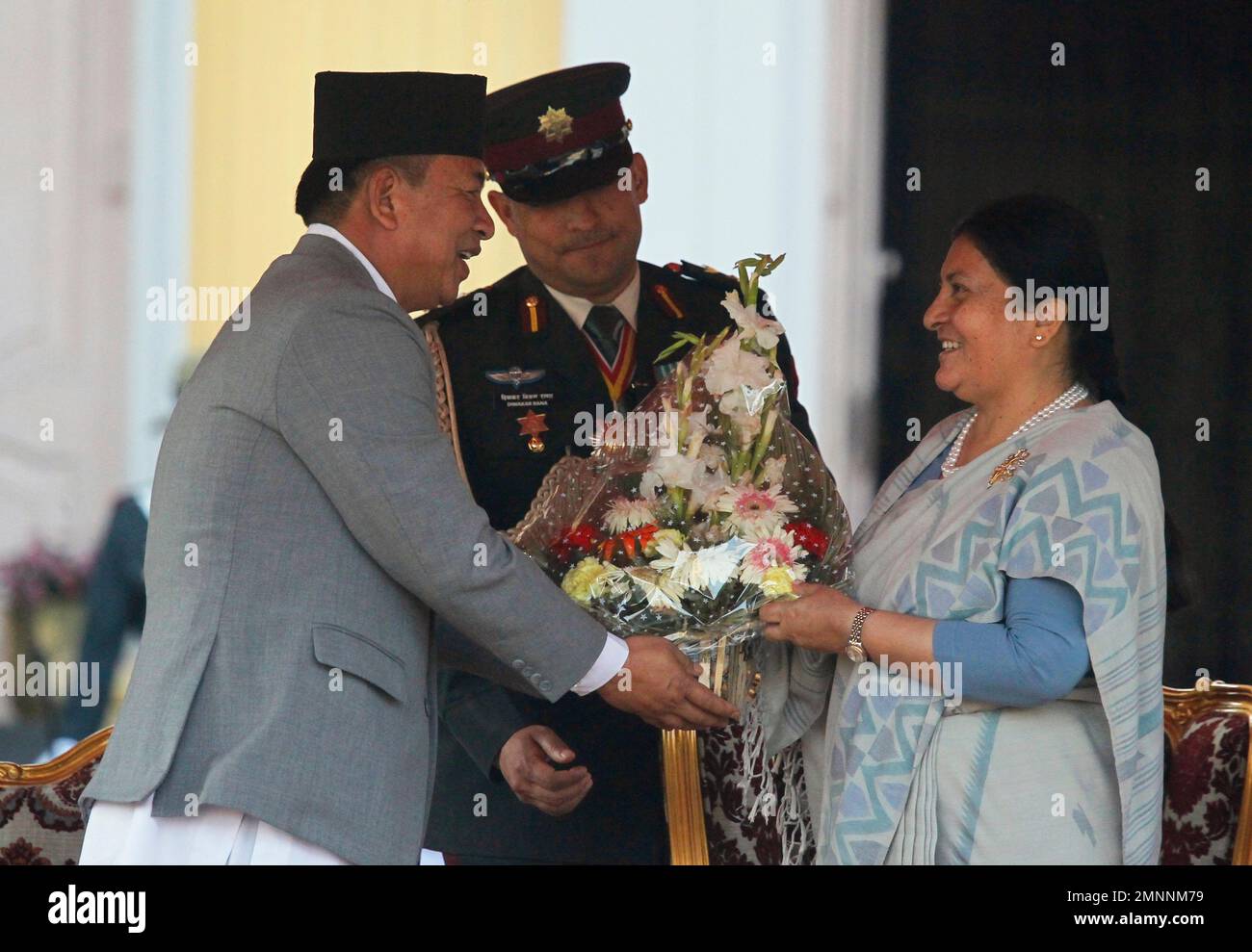 Nepal's president, Bidhya Devi Bhandari, right, who was elected Tuesday ...