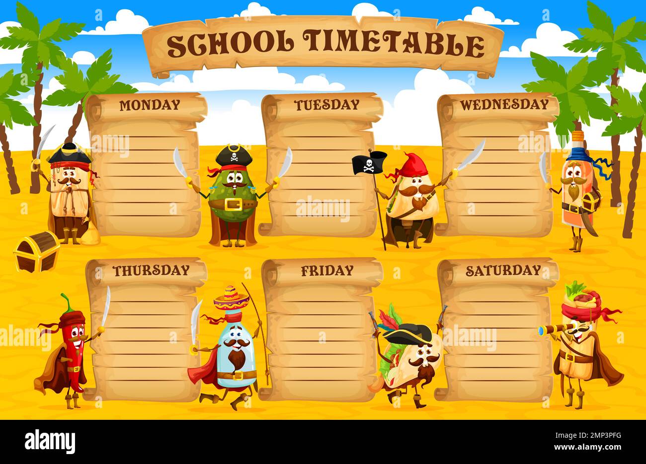 Calendrier scolaire avec personnages de la gastronomie mexicaine ...