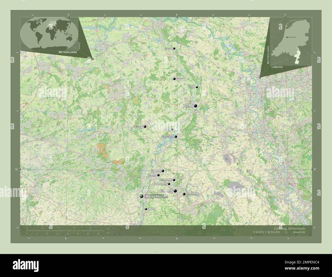 Limbourg, province des pays-Bas. Ouvrez la carte des rues. Lieux et ...