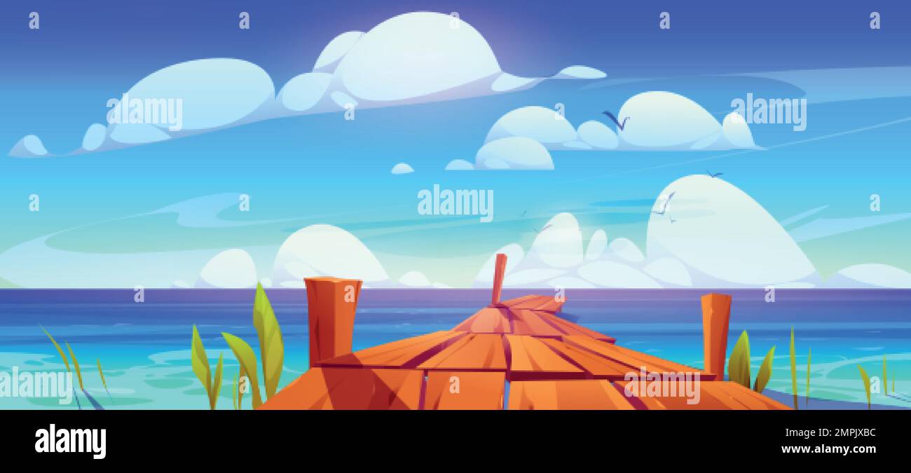 Vieux quai en bois au lac Banque d'images vectorielles - Alamy