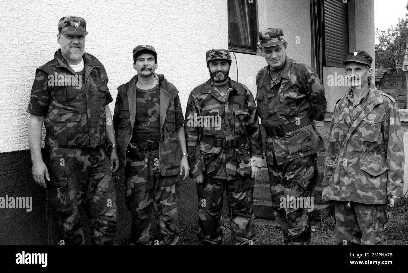 In this Sept. 1991 photo, Slobodan Praljak, far left, poses with a ...