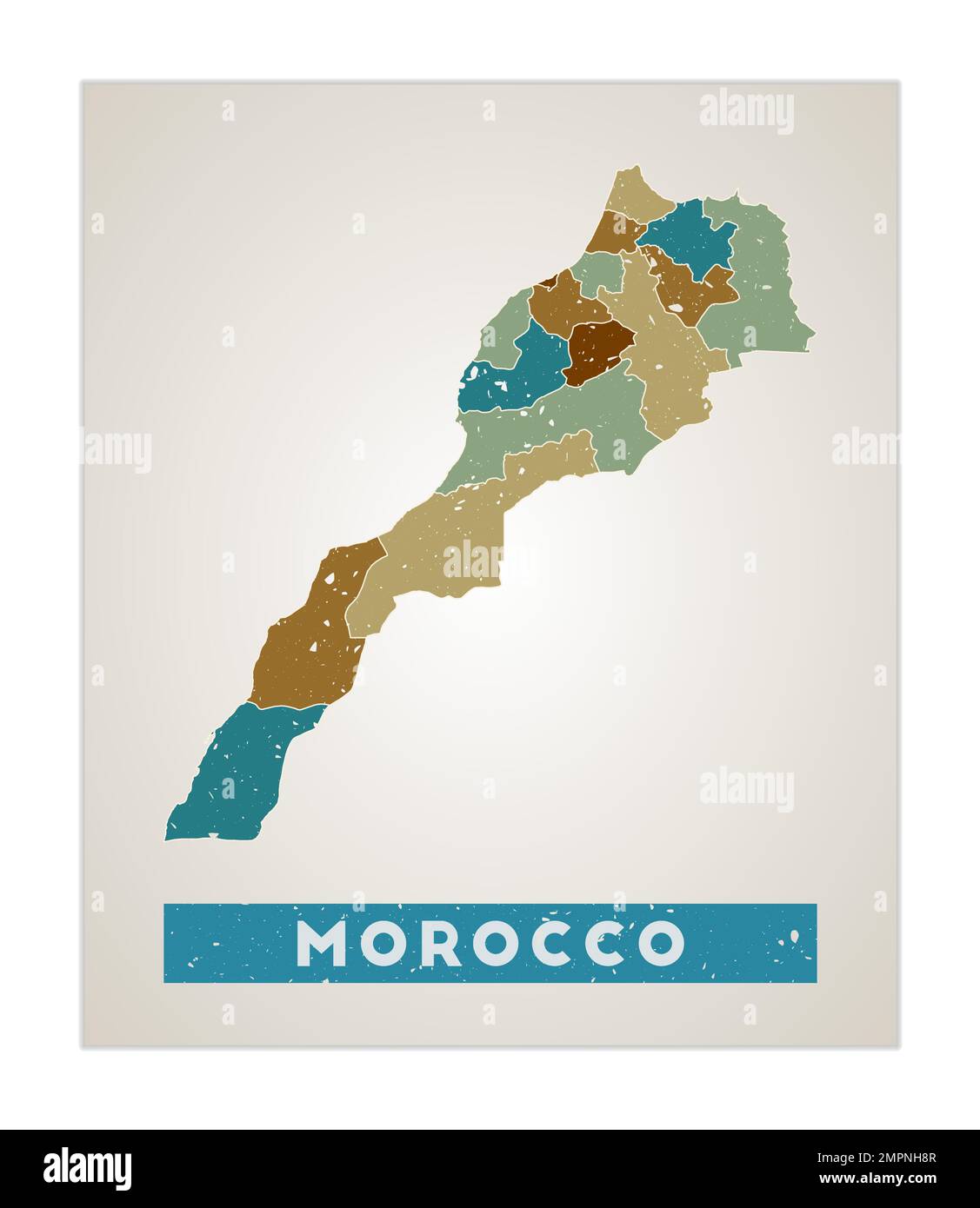 Carte du Maroc. Affiche pays avec régions. Ancienne texture de grunge ...