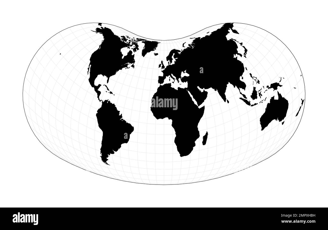 Carte de l'illustration du monde. Projection eucyclique Hill. Carte ...