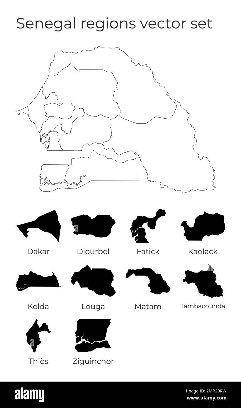 Carte du Sénégal avec les formes des régions. Carte vectorielle vierge ...