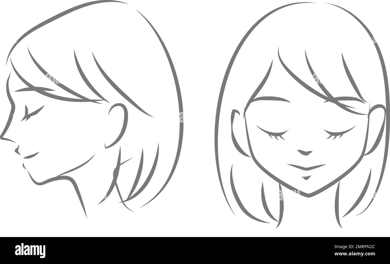 Dessin d'une jeune femme sur le devant et la ligne de profil ... Dessin d'une jeune femme sur le devant et la ligne de profil ...