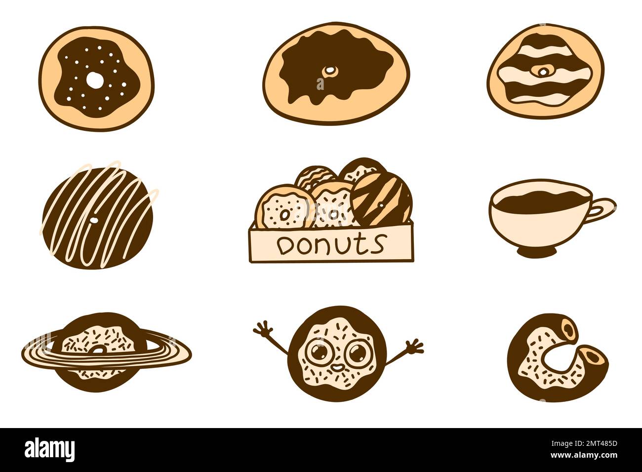 Beignets de style dessin animé. Illustration vectorielle isolée sur ...