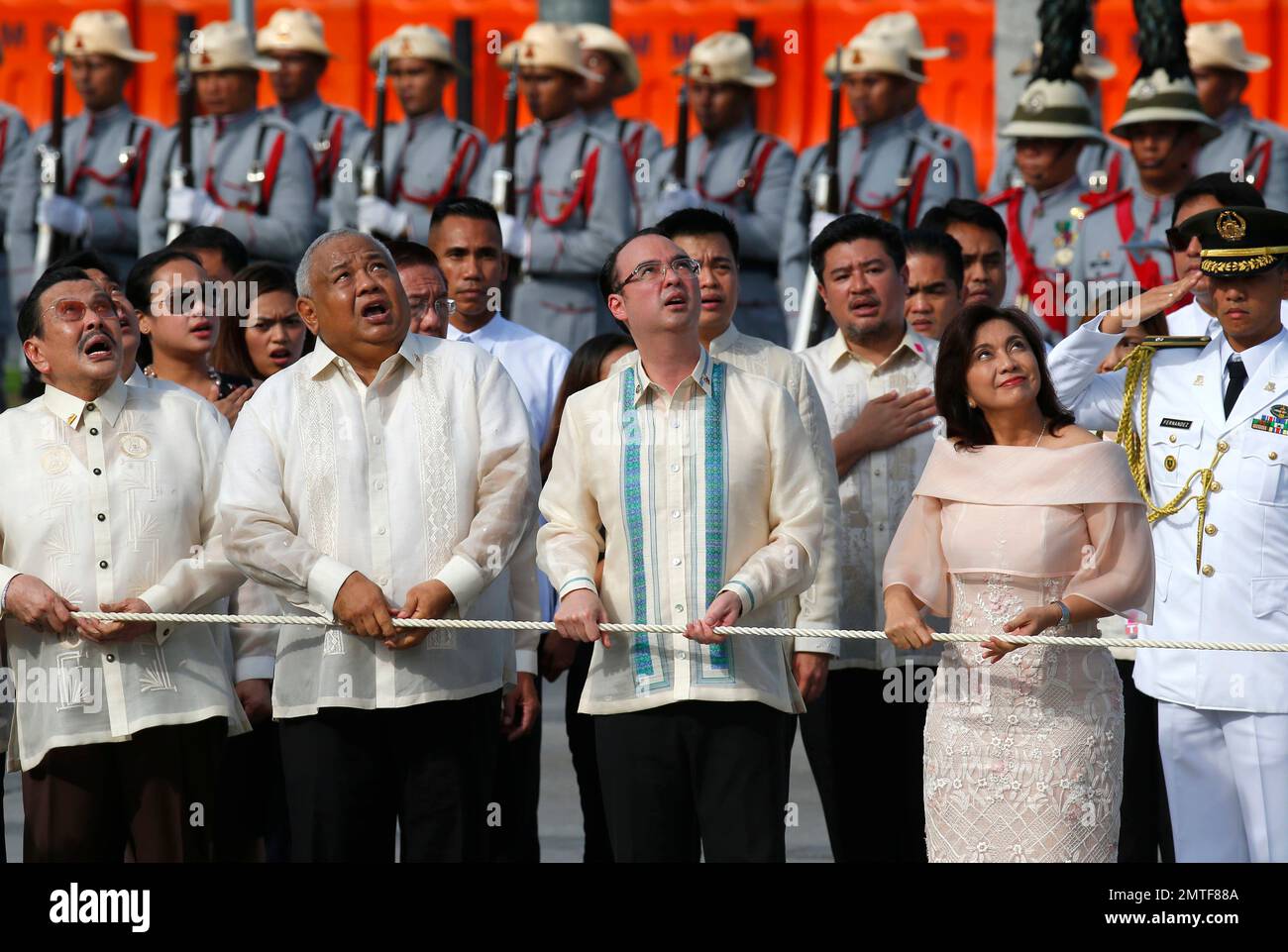 Philippine Vice-president Leni Robredo, second from right, leads the ...