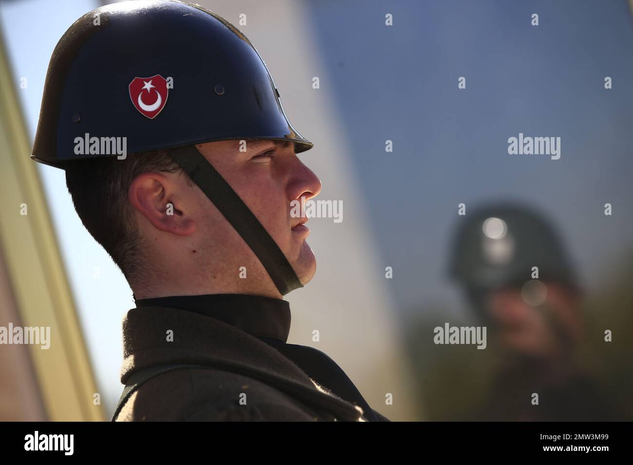 In this March 29, 2017 photo, a Turkish military officer stands as an ...