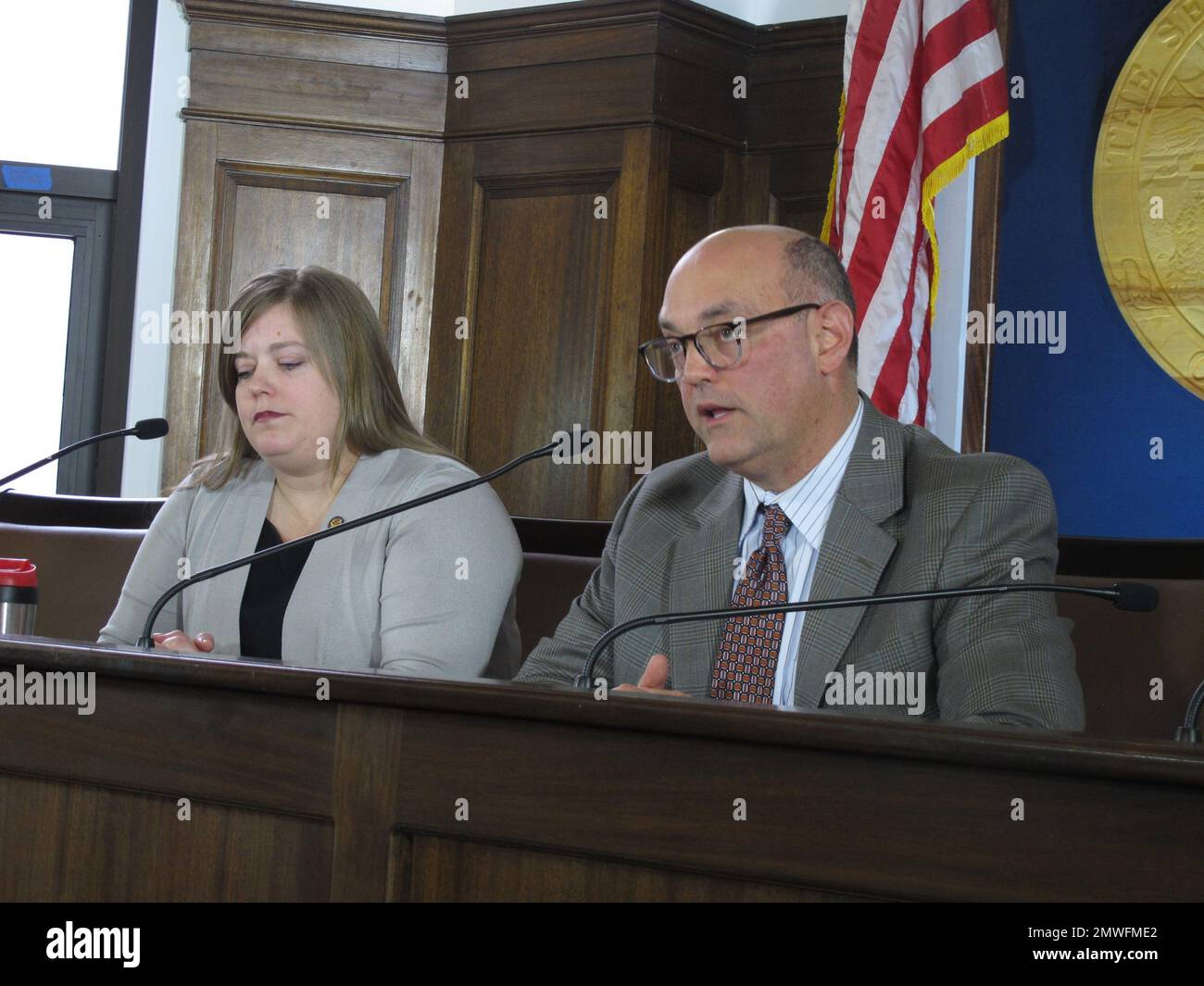 Alaska state Rep. Andy Josephson, right, addresses reporters on ...