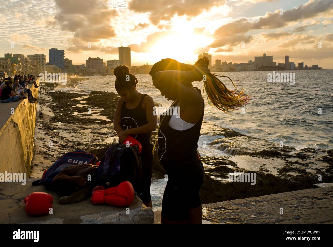 In this Jan. 30, 2017 photo, boxers Idamelys Moreno, left, and Legnis ...