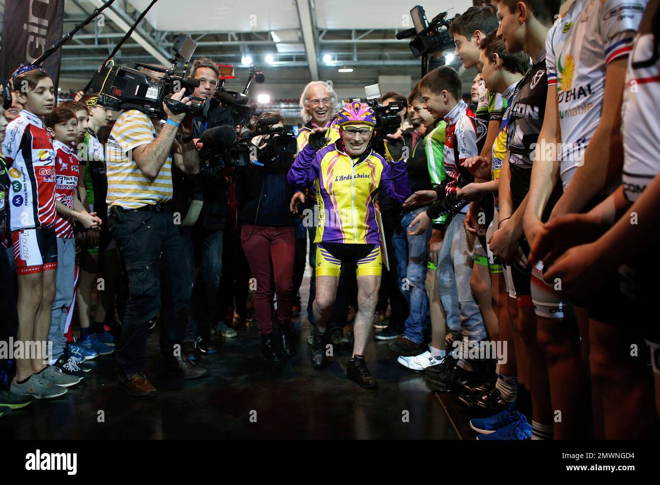 French cyclist Robert Marchand, aged 105, arrives prior to cycle in a ...