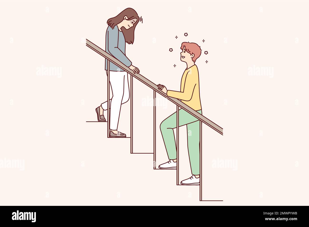 Femme descendant escalier Banque d'images vectorielles - Alamy