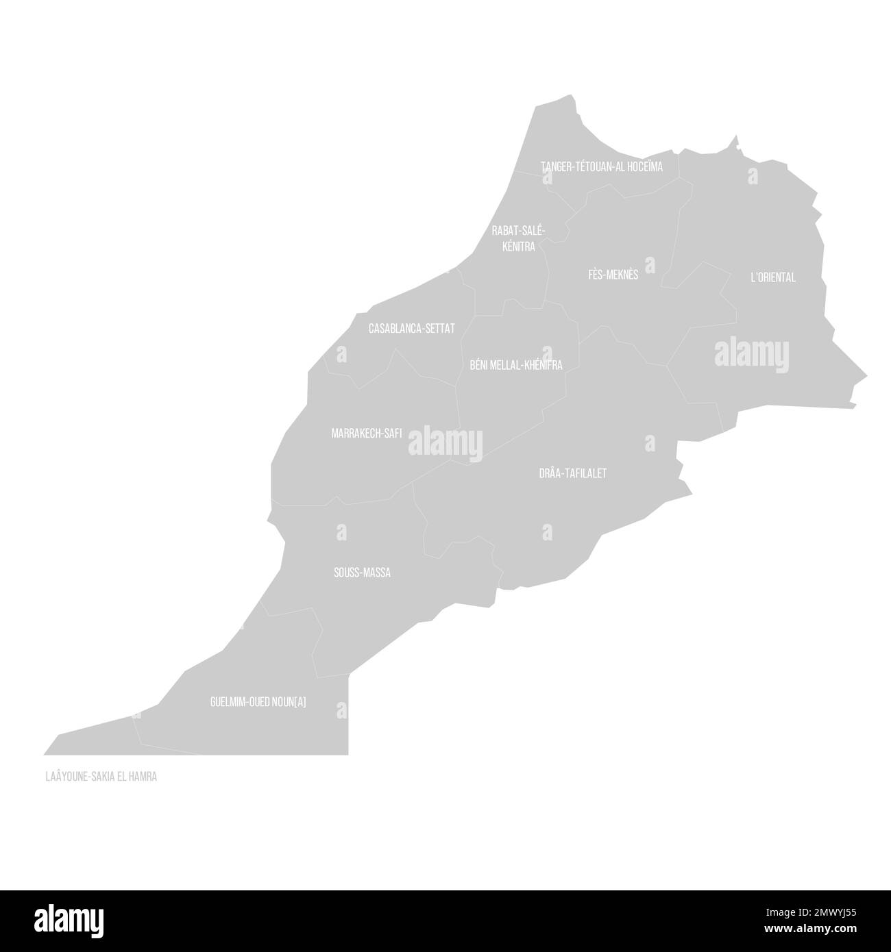 Maroc carte politique des divisions administratives - régions. Carte en ...