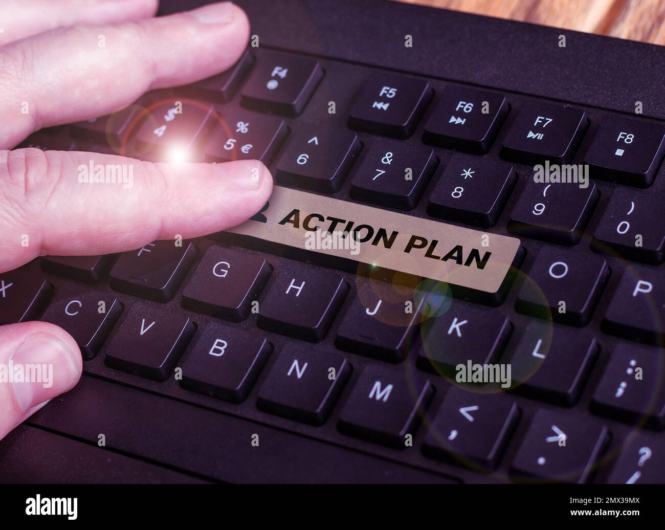 Affiche textuelle indiquant le plan d'action. Mot écrit sur la liste ...