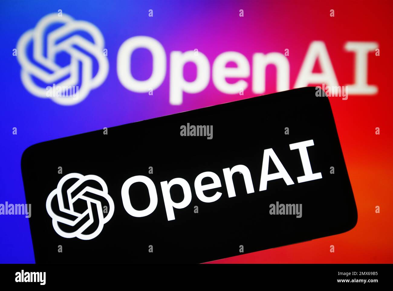 Dans cette illustration, le logo OpenAI d'une société d'intelligence artificielle est visible ...